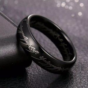 Accessories | Hobbit Lord Of The Rings Black Elvish Rune Engraving Ring ...